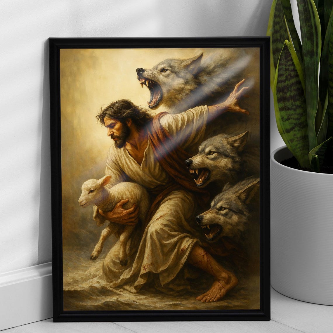 Jesus Protecting the Lamb Canvas, Christian Gift, Spiritual Wall Art ...