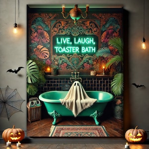 Live, Laugh, Toaster Bath - Tropical Gothic Bathroom Canvas, Funny ...