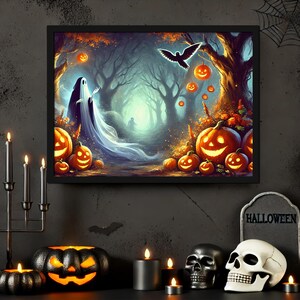 Ghost in the Woods With Pumpkins Canvas, Dark Academia, Cottage Core ...