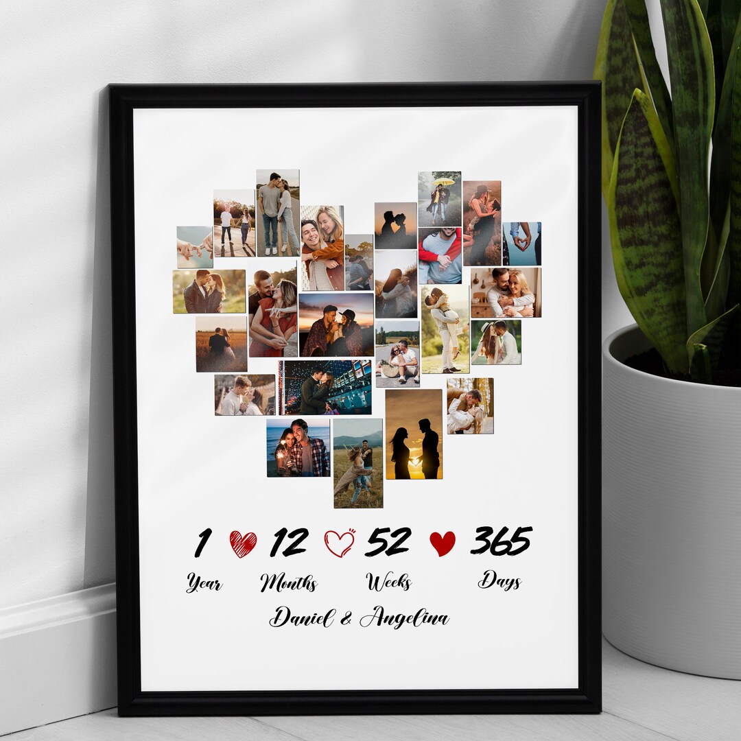 Personalize 1st Year Anniversary Photo Collage Canvas, Custom Heart ...