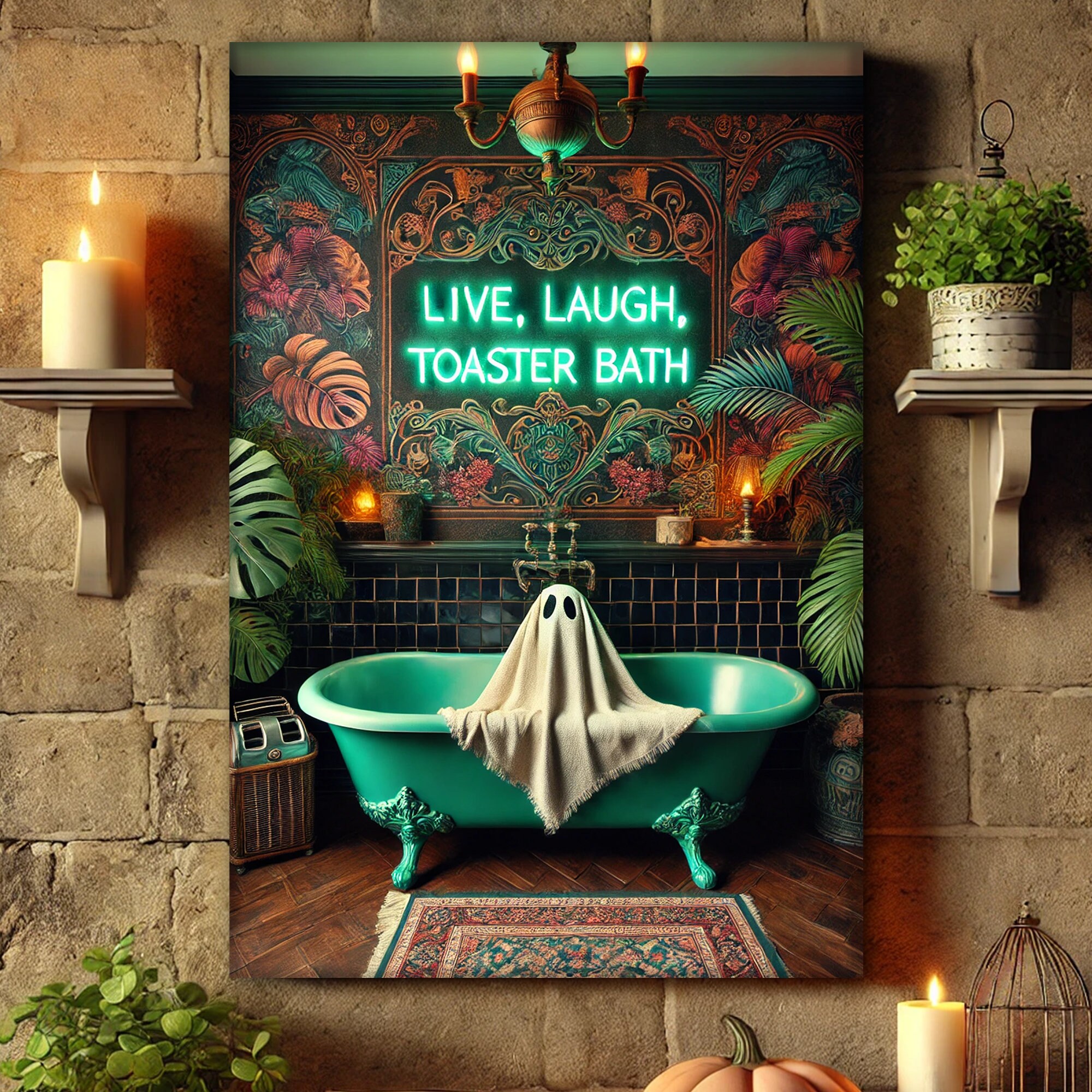 Live, Laugh, Toaster Bath - Tropical Gothic Bathroom Canvas, Funny ...