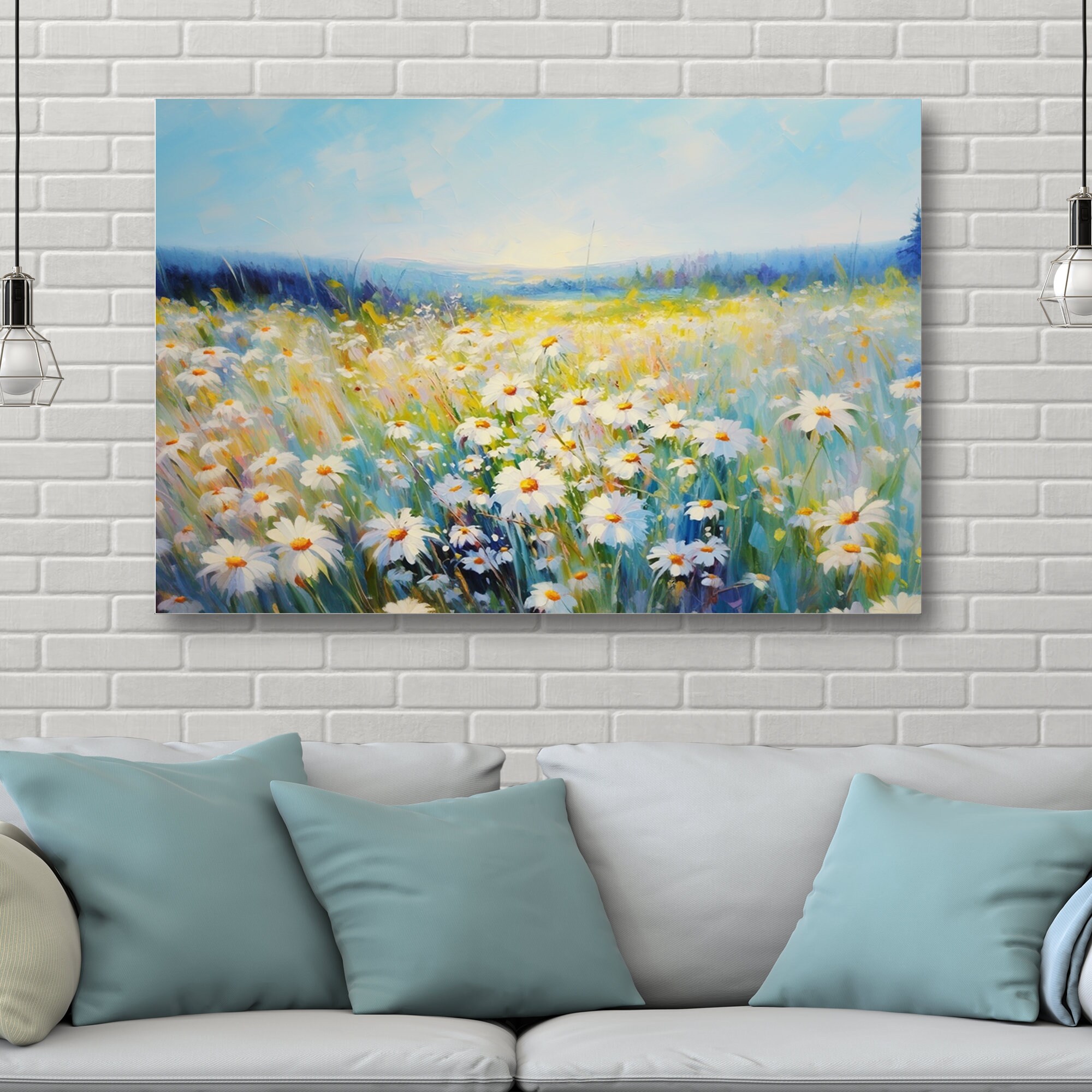 Vintage Daisy Flower Landscape Poster Wildflower Field - Etsy