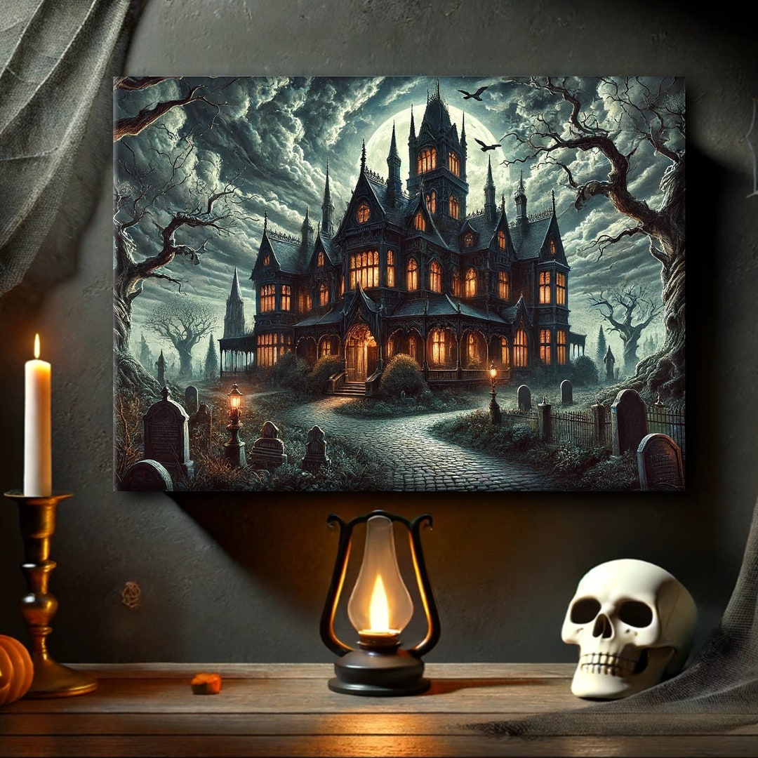 Haunted House in the Trees Canvas, Vintage Gothic Home Decor Canvas ...