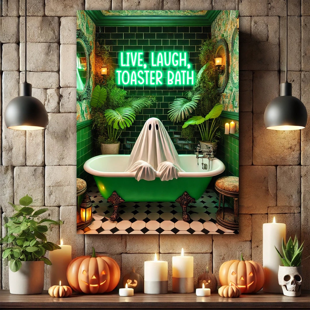 Live, Laugh, Toaster Bath Tropical Gothic Bathroom Canvas, Funny Ghost ...