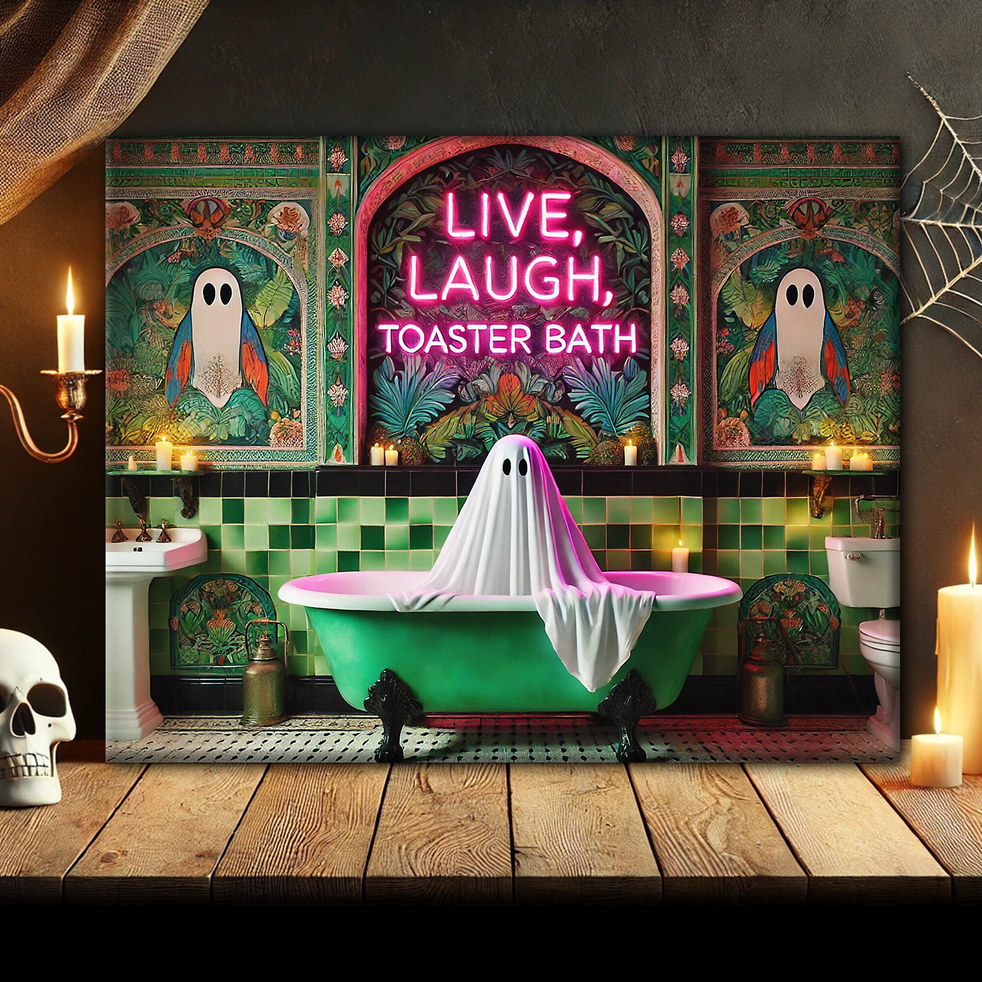 Live, Laugh, Toaster Bath - Tropical Gothic Bathroom Canvas, Funny ...