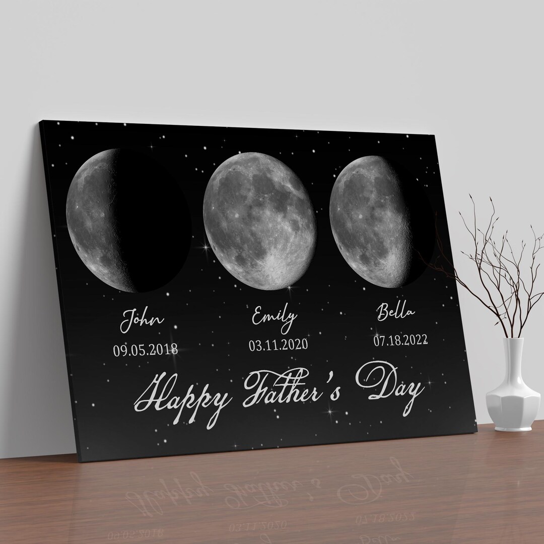Custom Family Moon Phase Wall Art, Custom Happy Father’s Day Gift ...