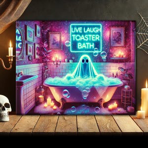 Live, Laugh, Toaster Bath Tropical Gothic Bathroom Canvas, Funny Ghost ...