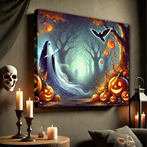 Ghost in the Woods With Pumpkins Canvas, Dark Academia, Cottage Core ...