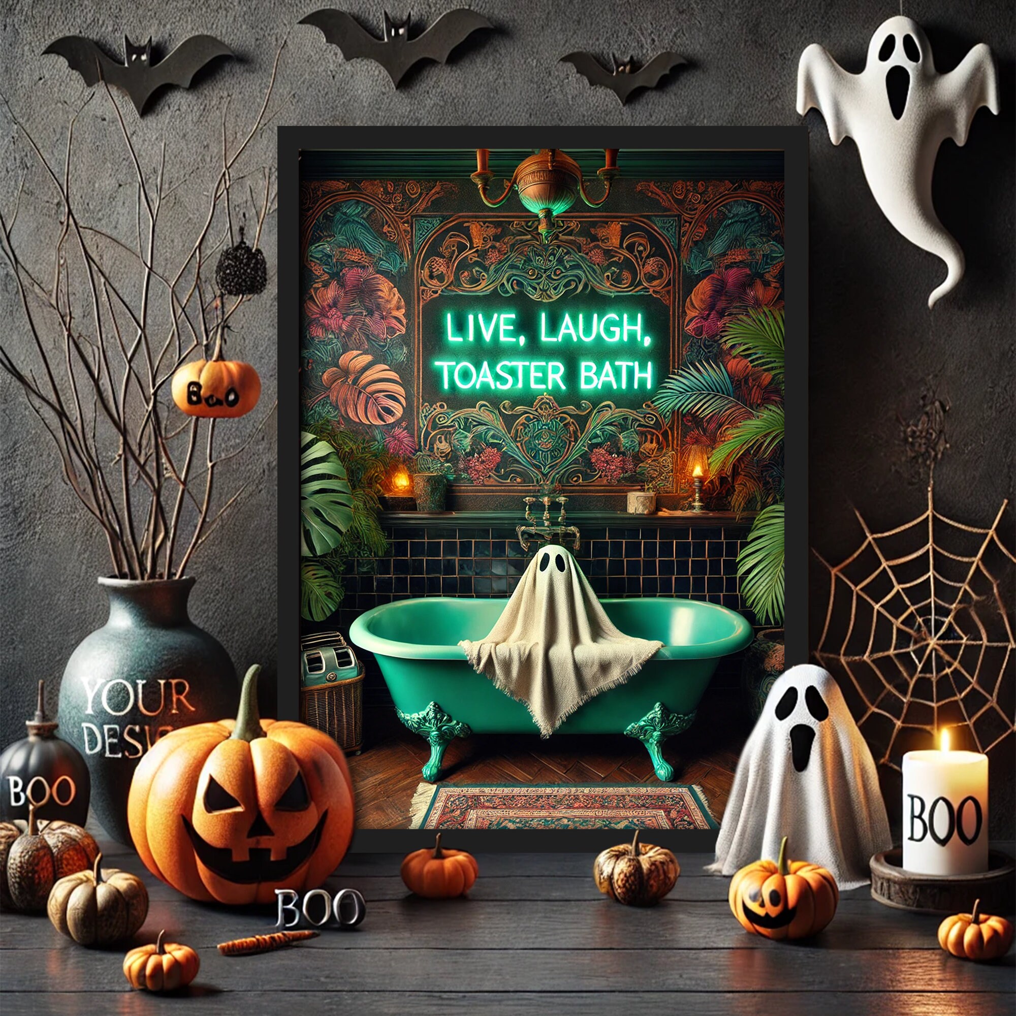 Live, Laugh, Toaster Bath - Tropical Gothic Bathroom Canvas, Funny ...