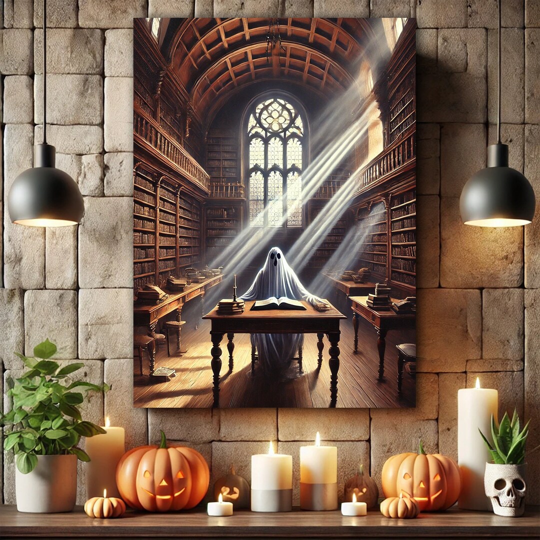 Ghost Reading a Book Poster/canvas, Ghost in the Library Canvas ...