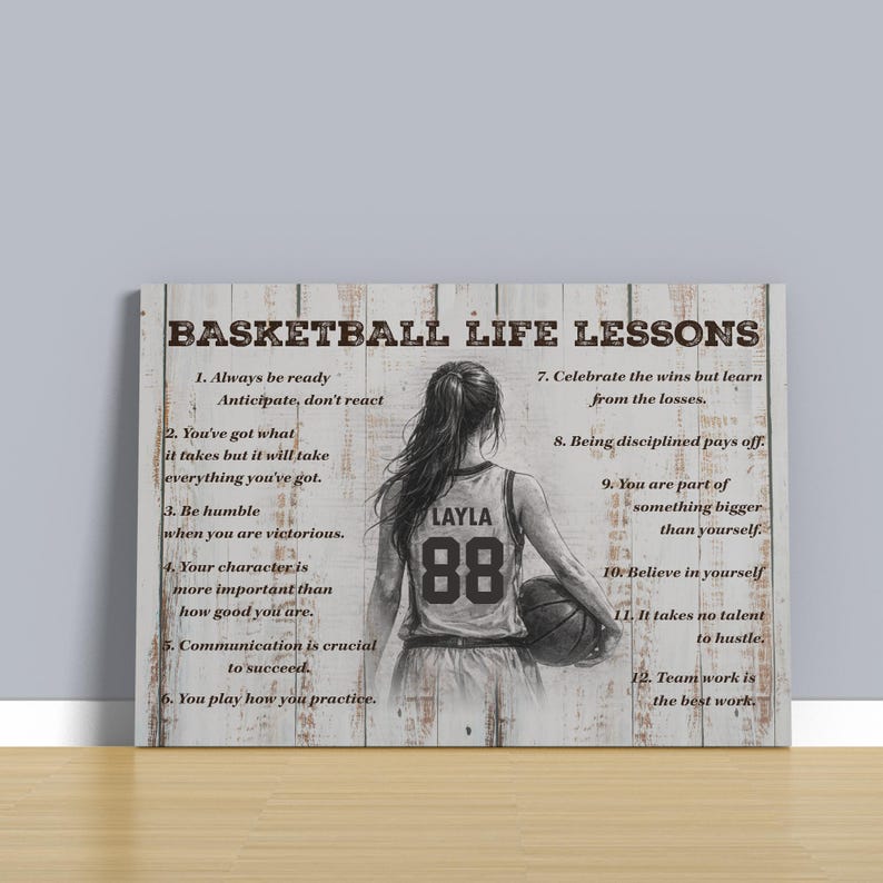 Personalized Basketball Life Lessons Girl Canvas, Custom Basketball ...