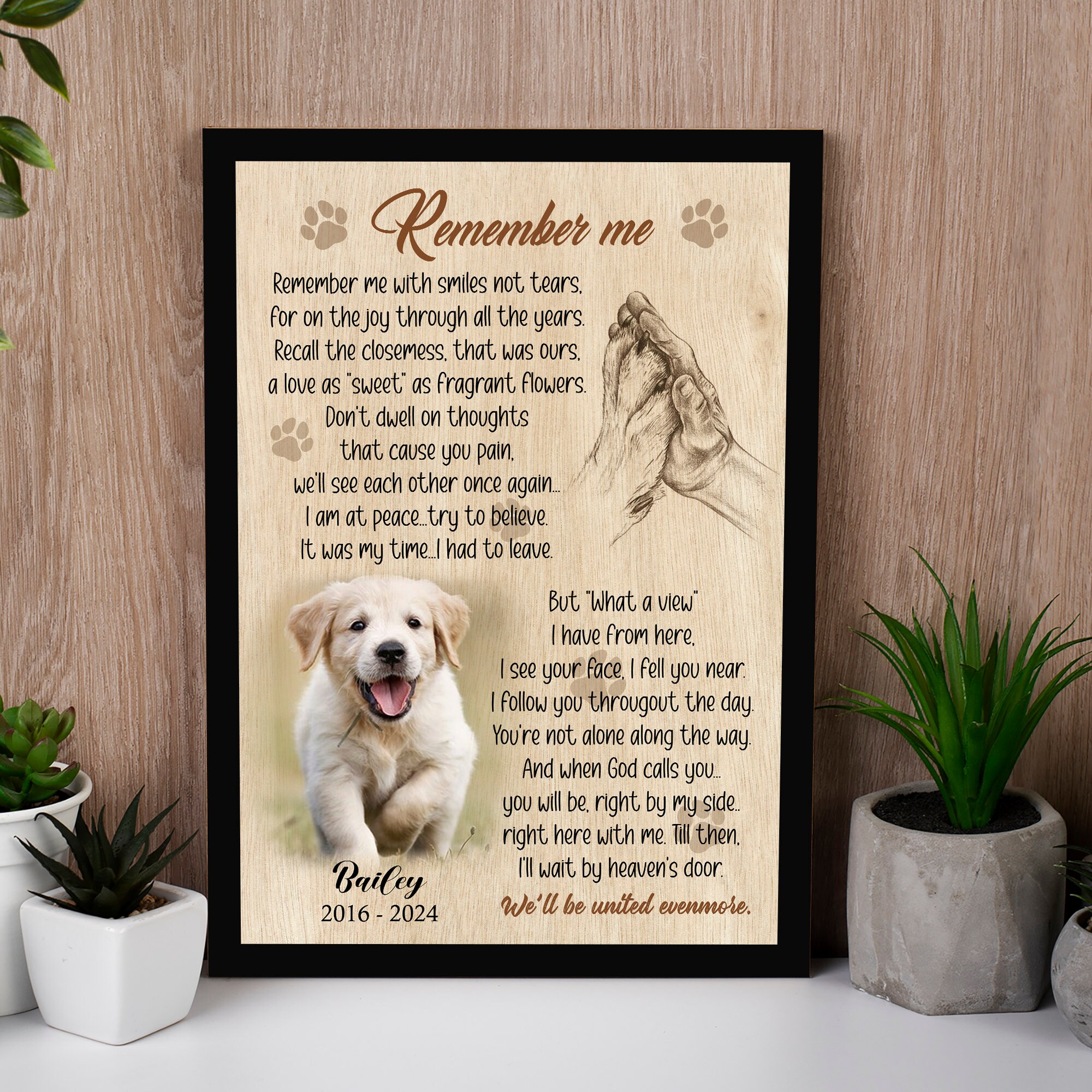 Custom Dog Memorial Passing Gift Pet Loss Frame Portrait Photo Canvas ...