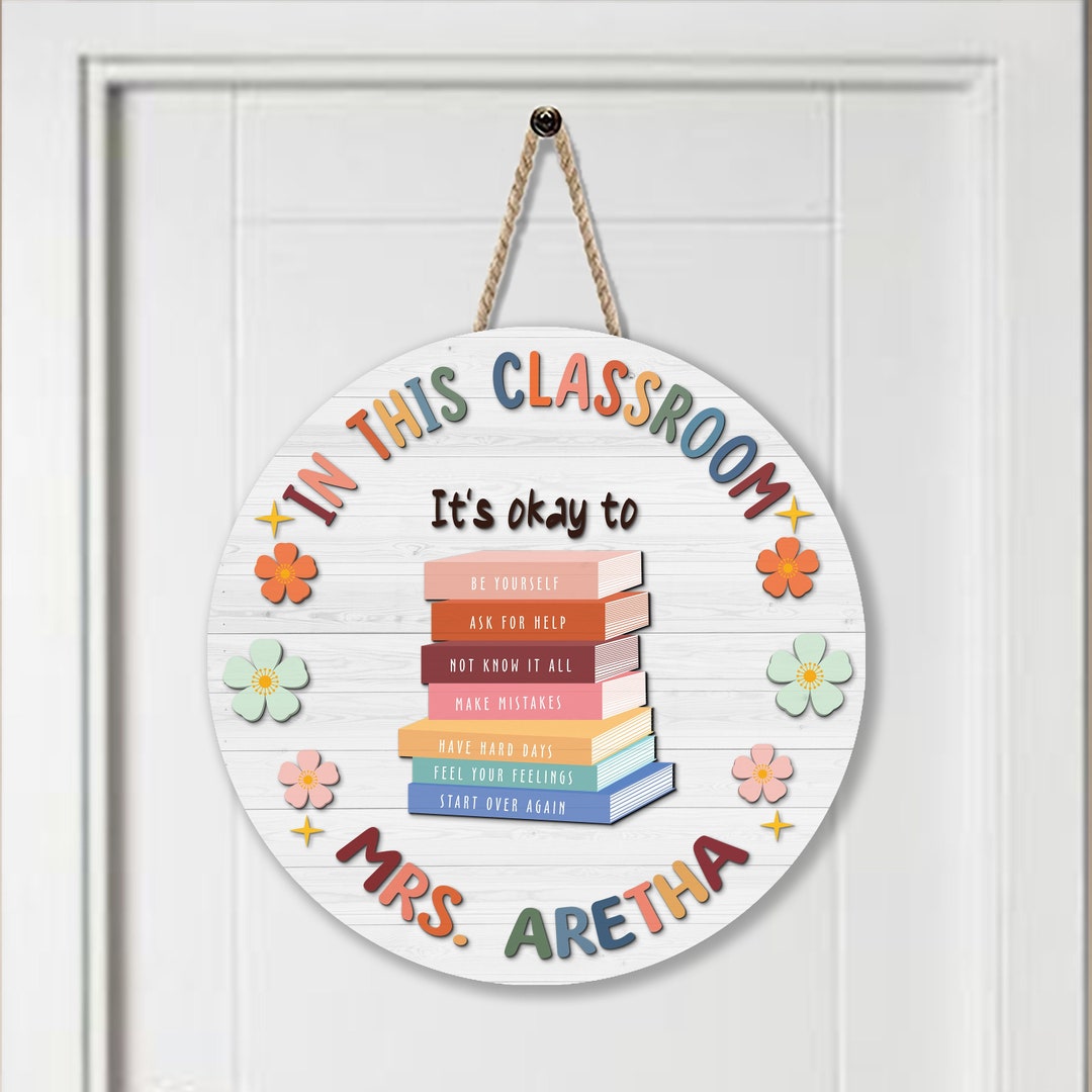 Custom Teacher Welcome Door Sign, Pastel Rainbow Teacher Door Hanger ...