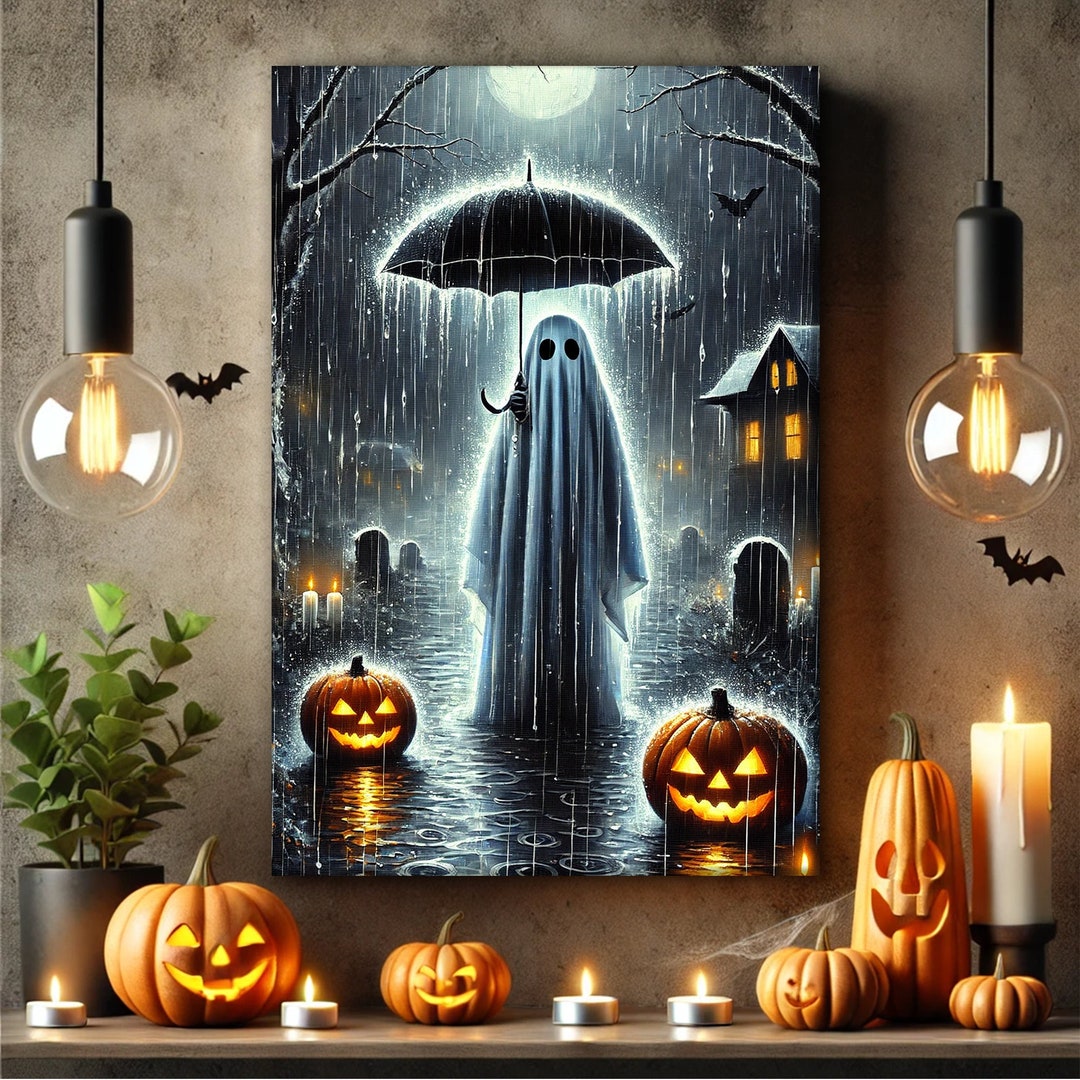 Halloween Indoor Decoration Canvas, Ghost Holding Umbrella in the Rain ...
