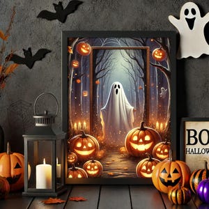 Ghost in the Woods With Pumpkins Canvas, Dark Academia, Cottage Core ...