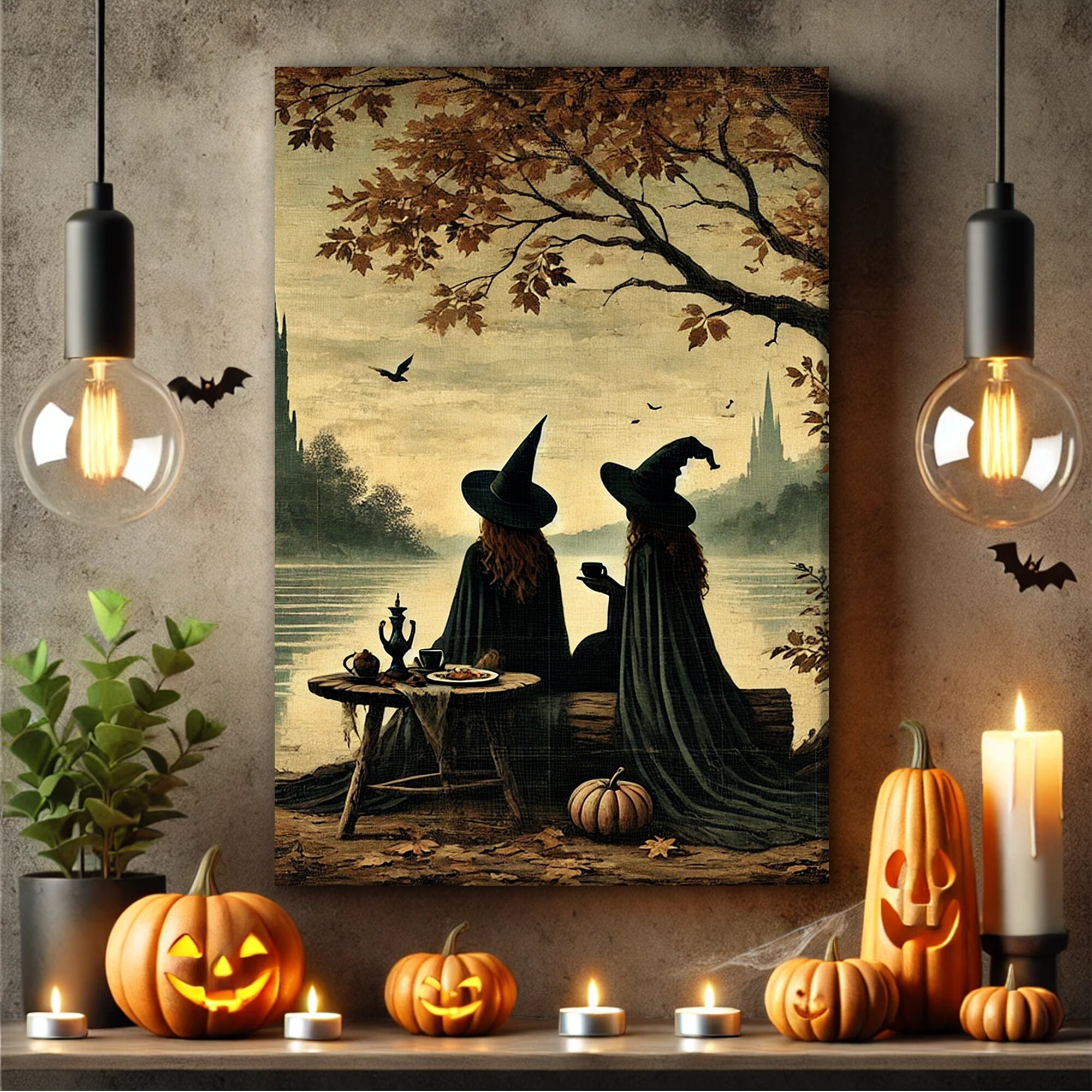 Two Witch Best Friend Canvas, Witch Art Poster, Witch Poster, Witchy ...