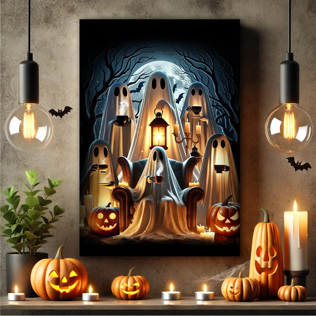 Ghost Drinking Coffee Canvas, Art Poster Canvas, Dark Academia Canvas ...