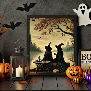 Two Witch Best Friend Canvas, Witch Art Poster, Witch Poster, Witchy ...