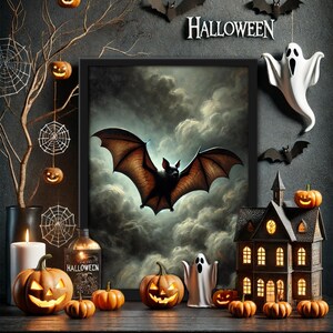 Bat in the Night Canvas/poster, Bat Art Canvas, Dark Academia Canvas ...