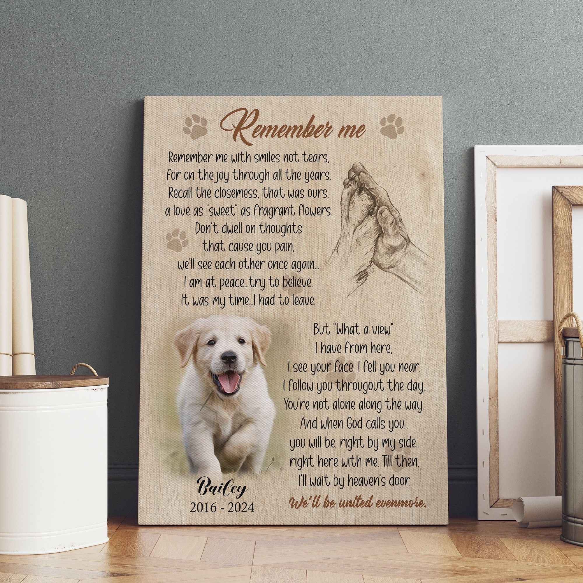 Custom Dog Memorial Passing Gift Pet Loss Frame Portrait Photo Canvas ...