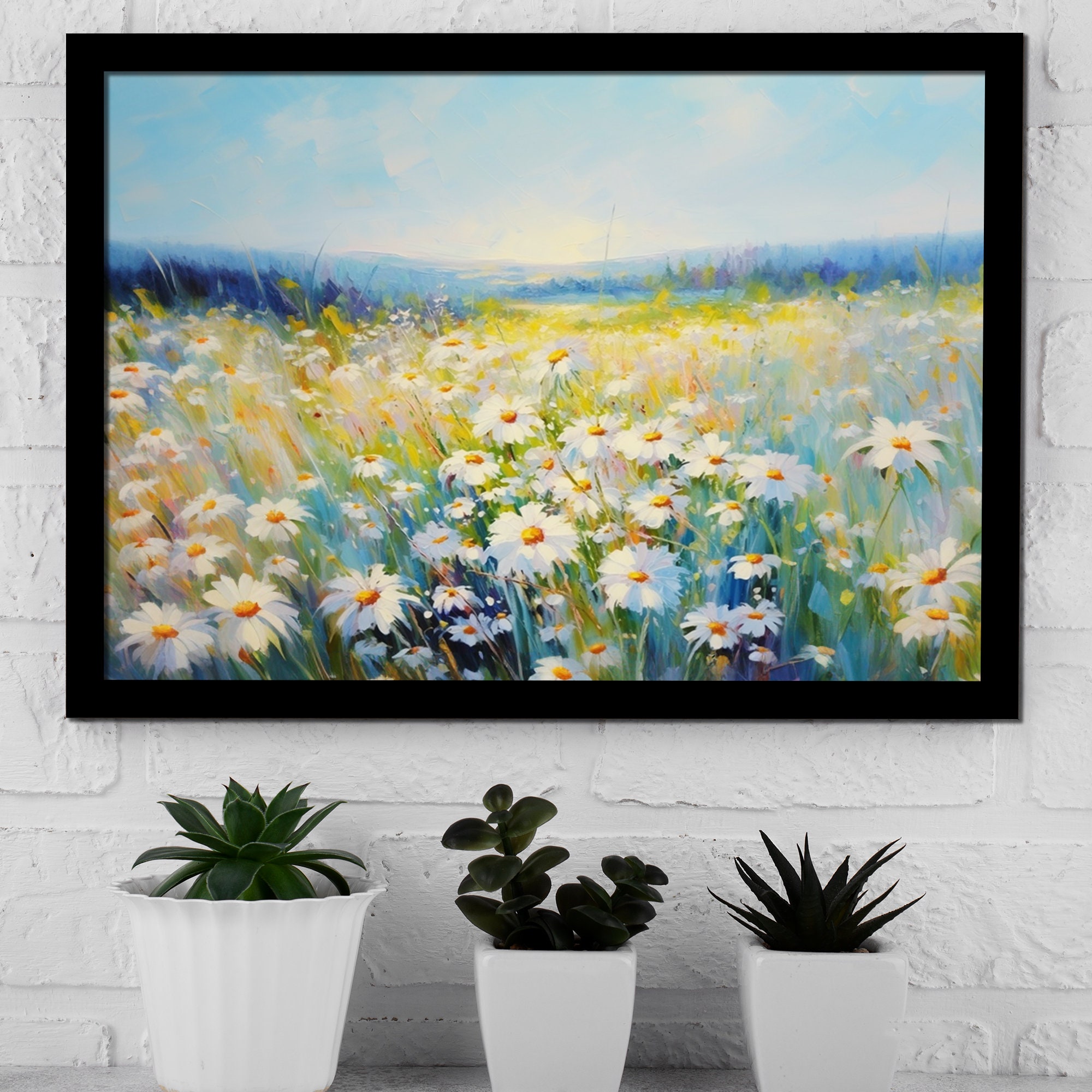 Vintage Daisy Flower Landscape Poster Wildflower Field - Etsy