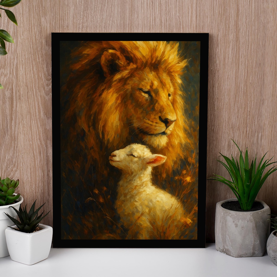 Lion and Lamb Canvas, Symbol of Peace and Strength, Christian Fine Art ...