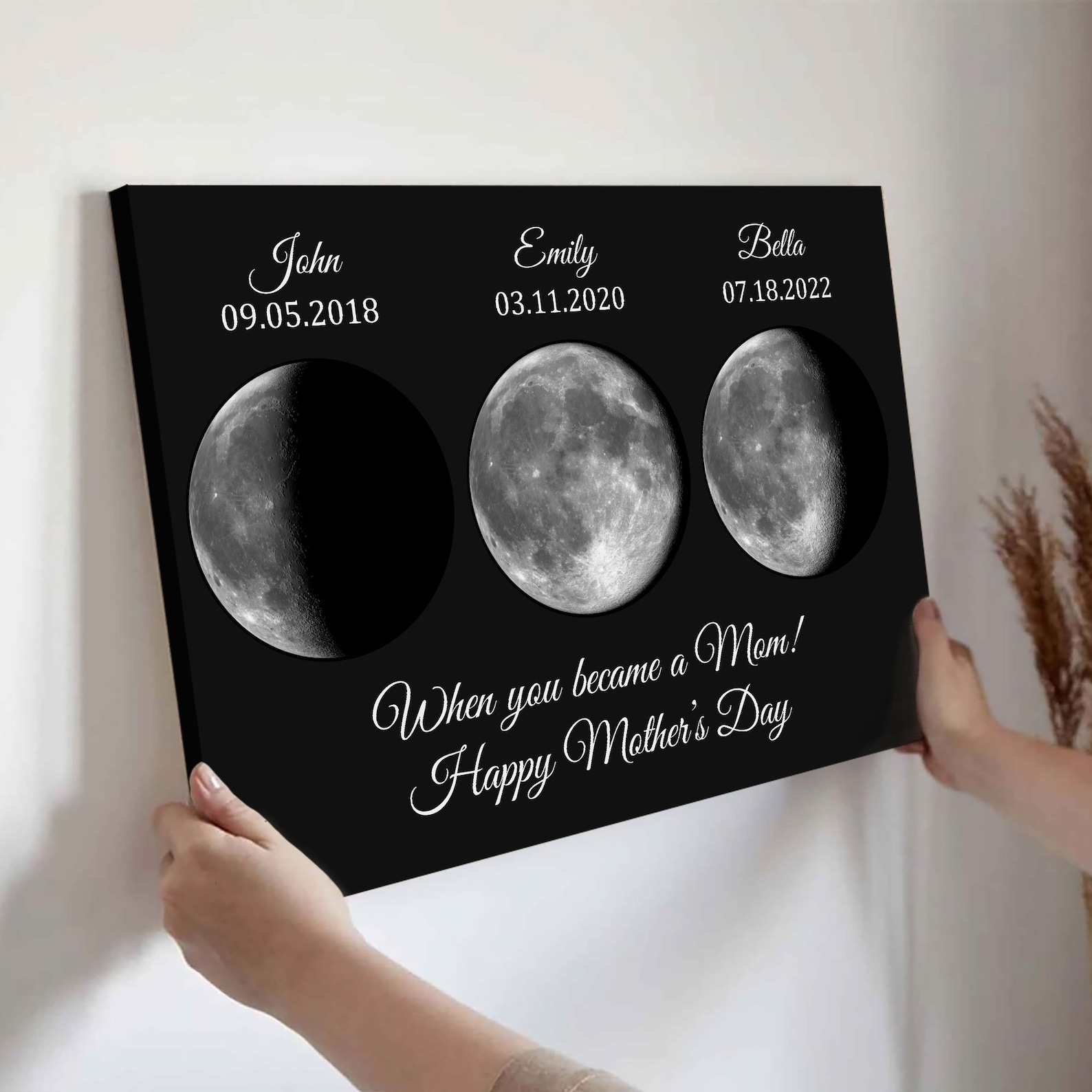 Personalized Moon Phase Frame, Family Name Sign, Mothers Day Gift ...