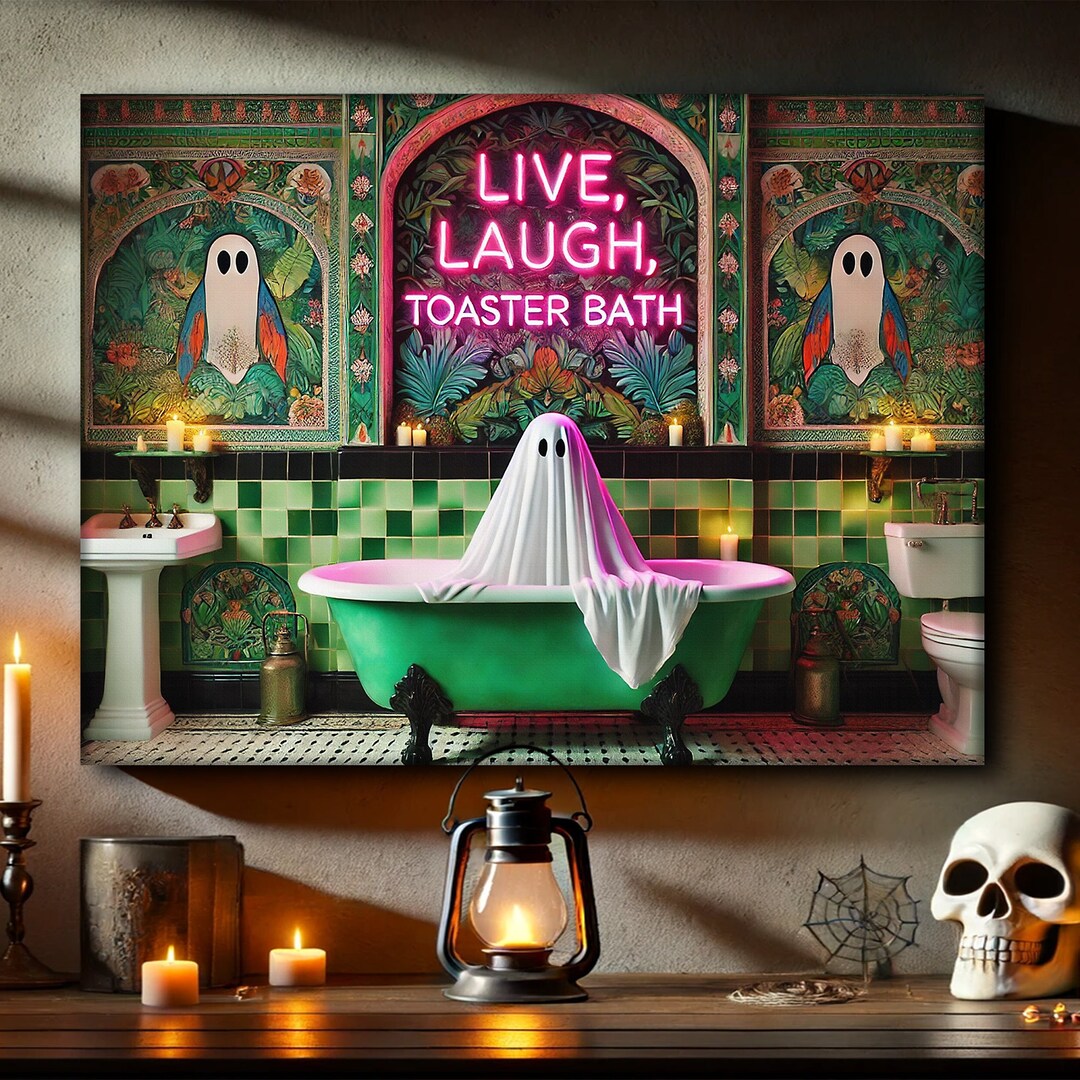Live, Laugh, Toaster Bath - Tropical Gothic Bathroom Canvas, Funny ...