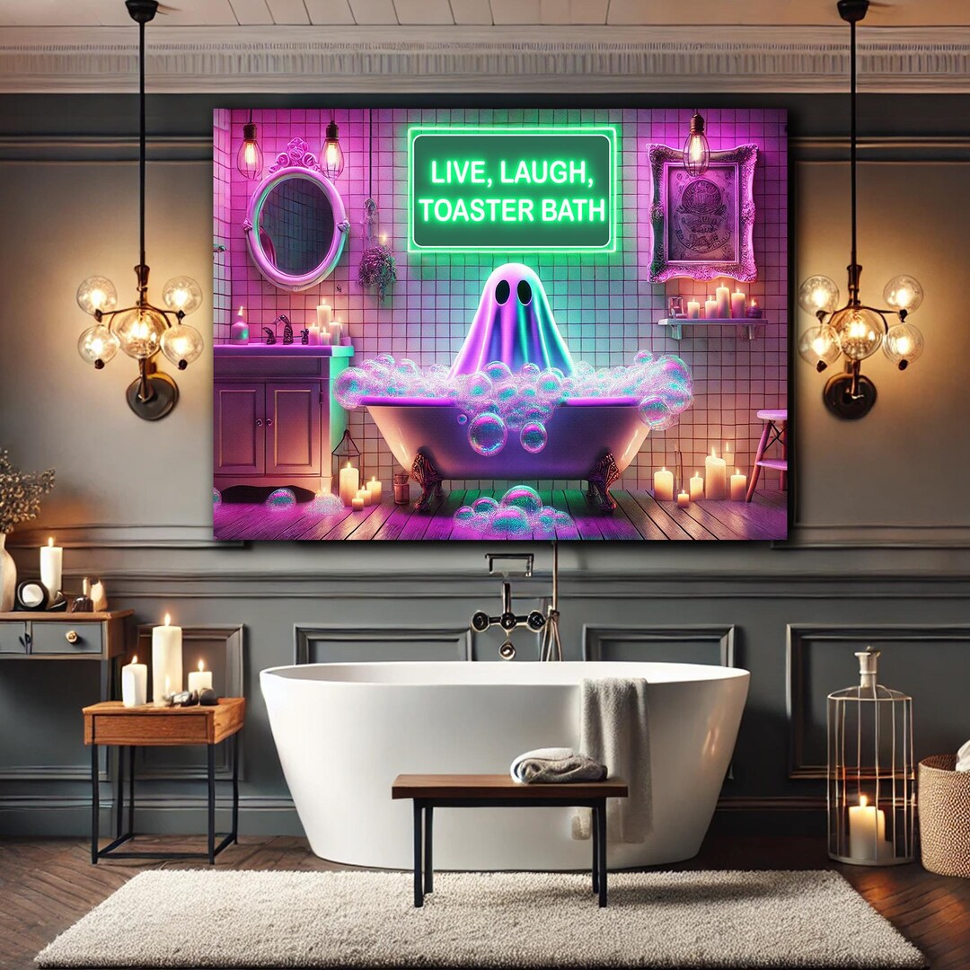 Live, Laugh, Toaster Bath Tropical Gothic Bathroom Canvas, Funny Ghost ...