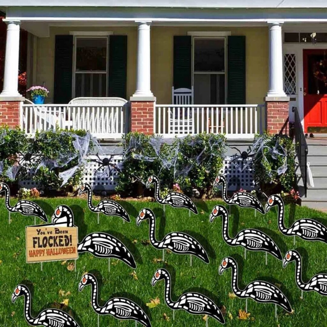 You've Been Flocked Happy Halloween Skeleton Flamingos - Etsy
