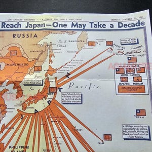 1940 WW2 USA America Japan Aircraft Asia Pacific Map Plane China Taiwan ...