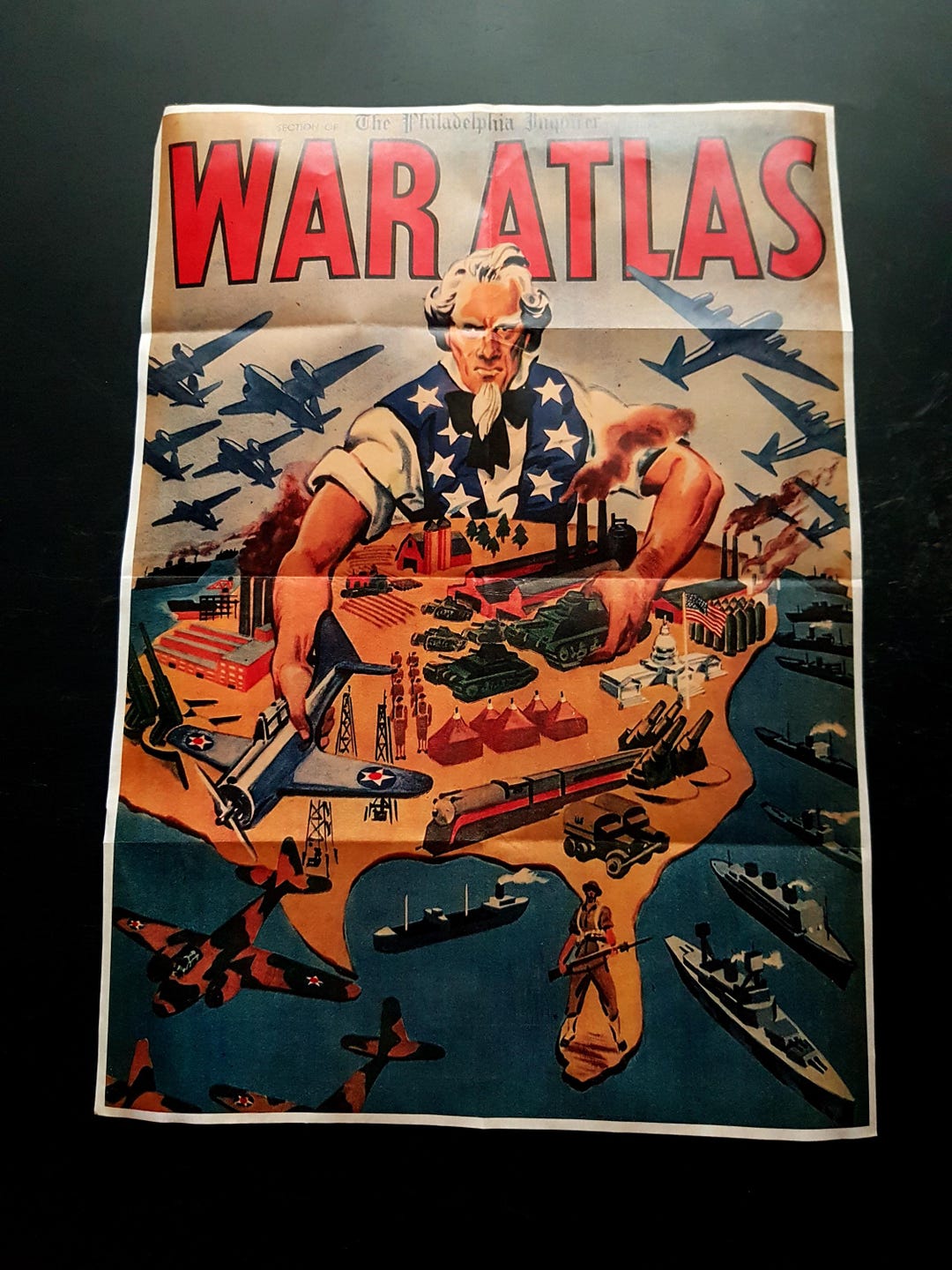 1943 WW2 USA America Uncle Sam US Map Warship More Productions Navy ...