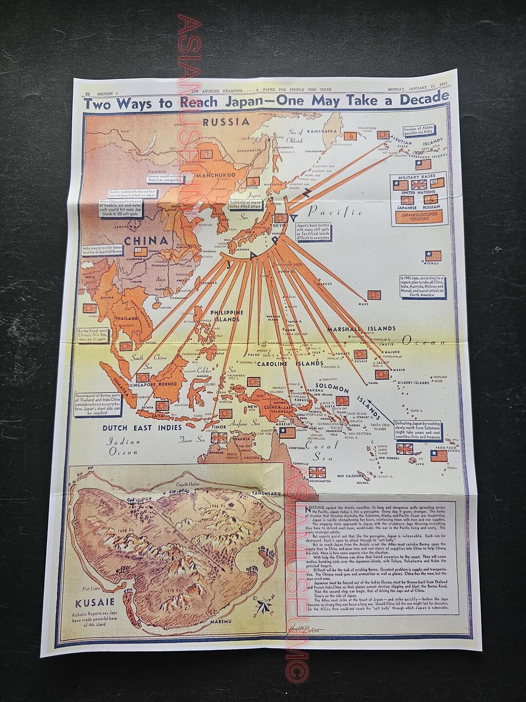 1940 WW2 USA America Japan Aircraft Asia Pacific Map Plane China Taiwan ...