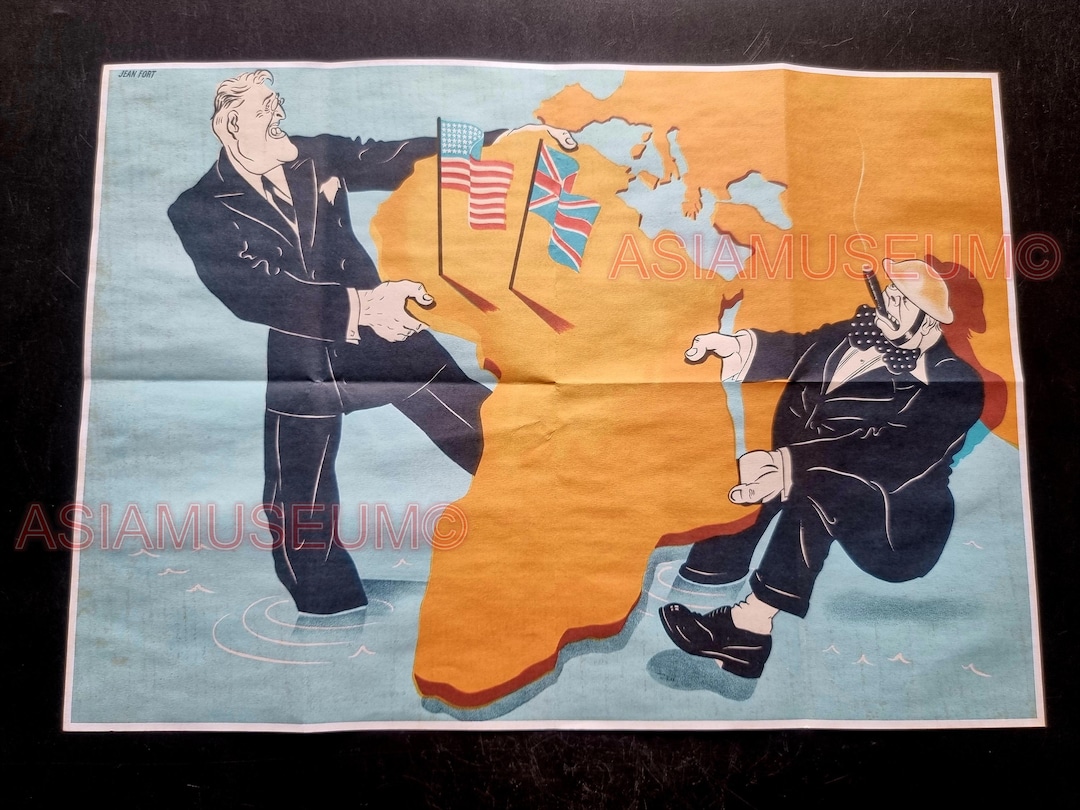 1943 WW2 USA America Africa Roosevelt Churchill Britain Flag Europe ...