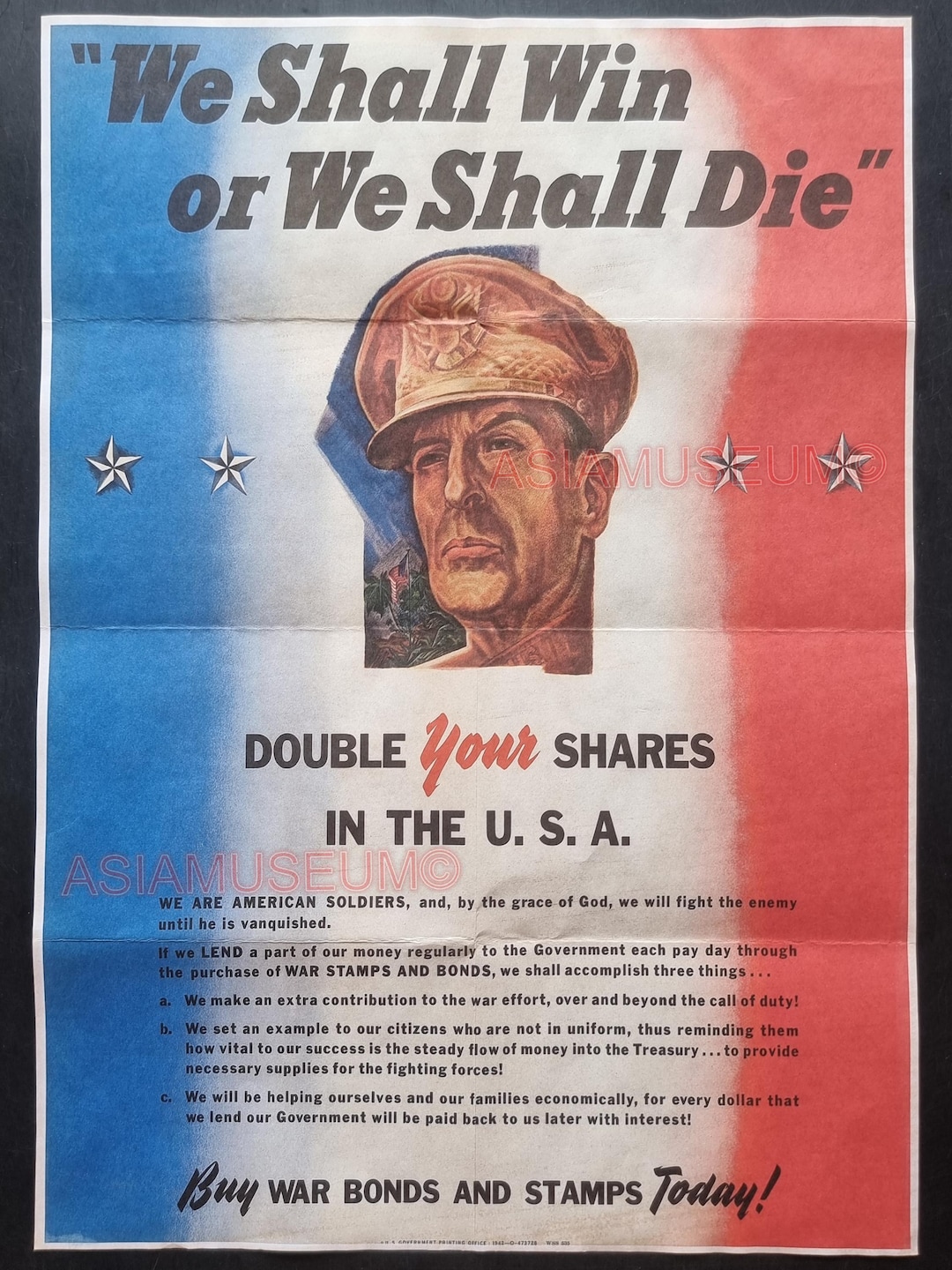 1944 WW2 USA America France Flag We Share Win Buy War Bonds Stamps ...