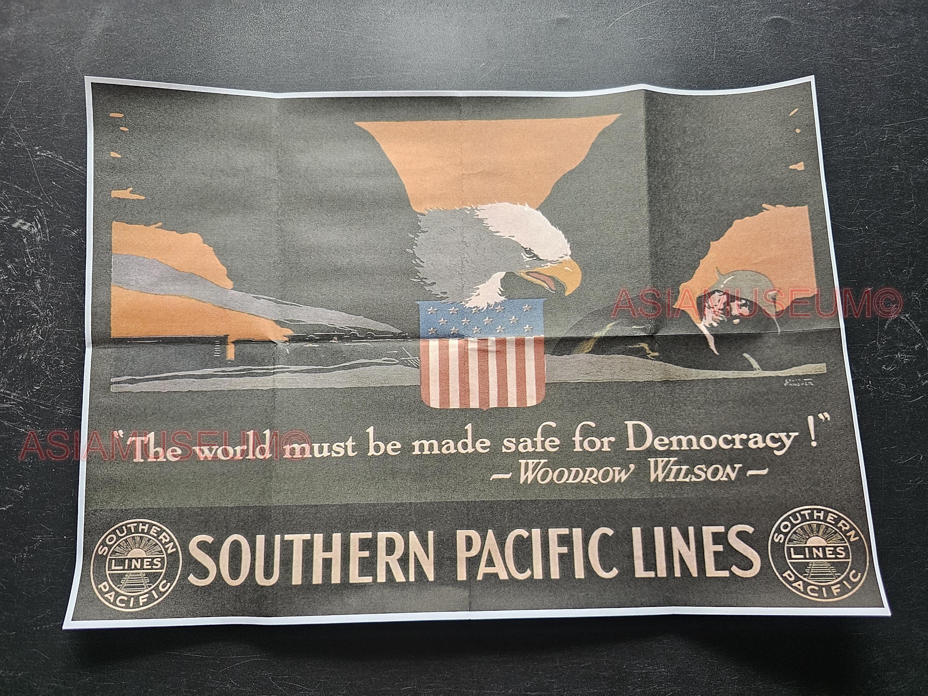 1940 WW2 USA America Japan Southern Pacific Map Railroad Railway Eagles ...