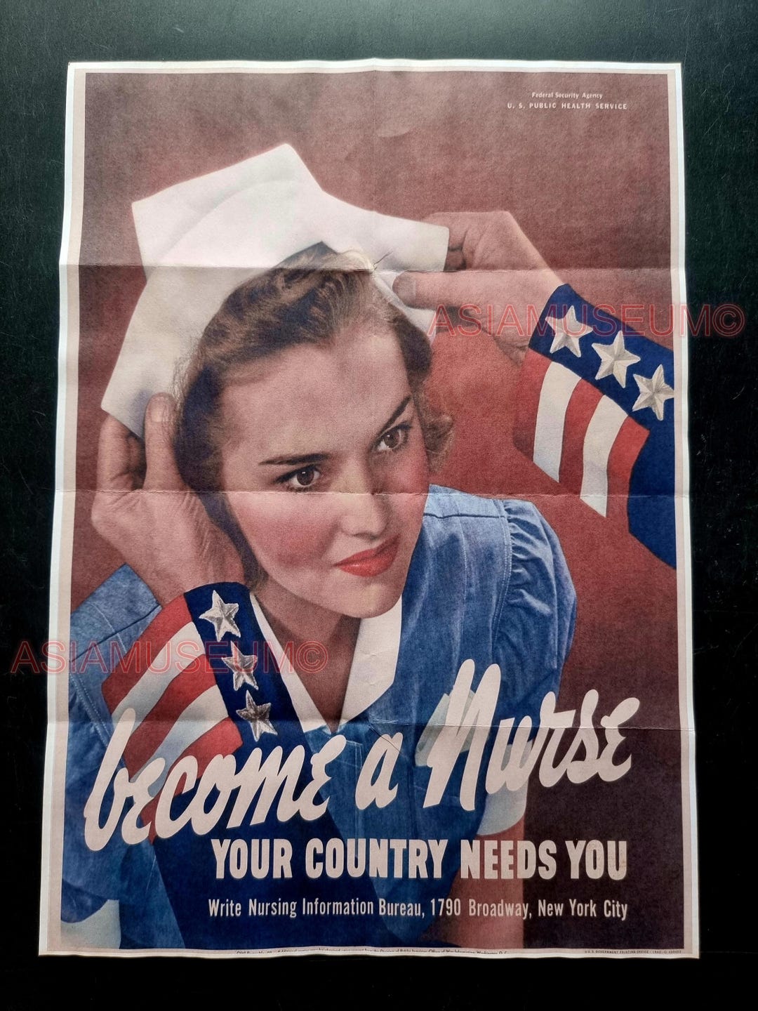 1943 WW2 USA America Women Lady Cadet Nurse Red Cross Patriotic Flag ...