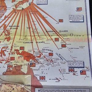 1940 WW2 USA America Japan Aircraft Asia Pacific Map Plane China Taiwan ...