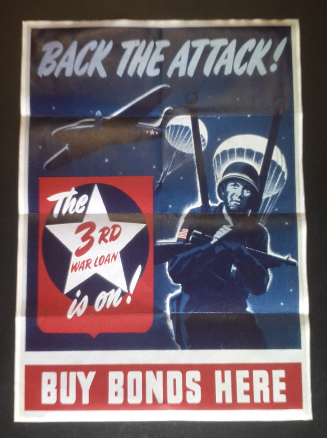 1941 WW2 USA America Buy War Bonds Back the Attack Paratroopers Pilot ...
