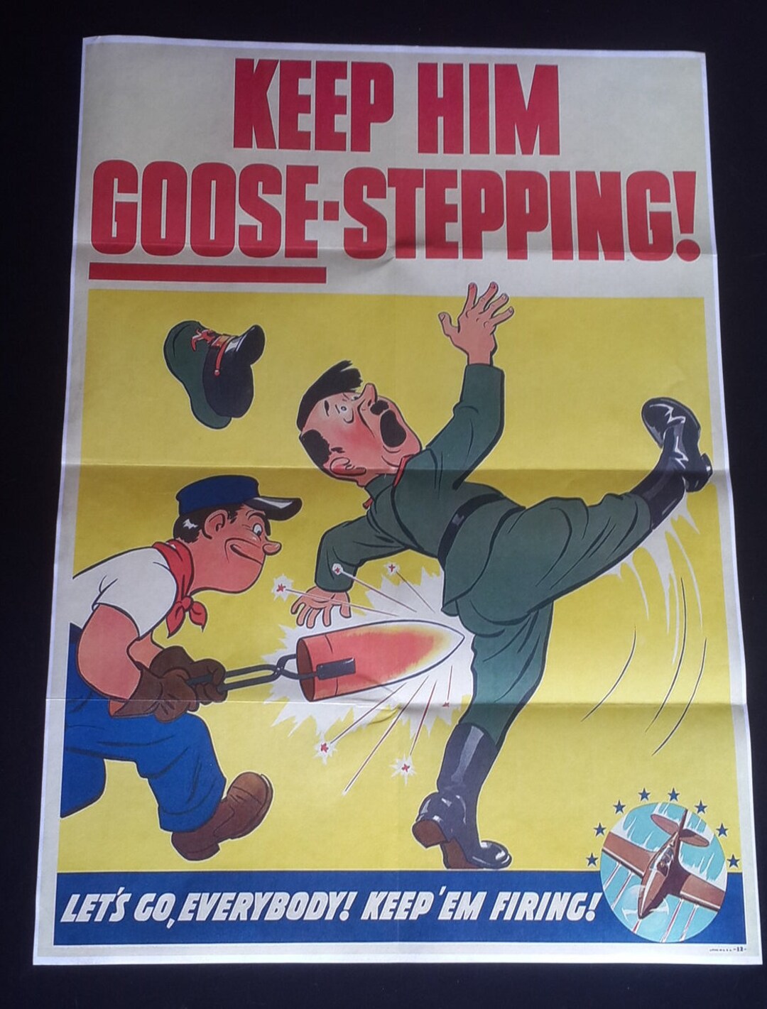 1942 WW2 USA America Keep Him Goose Stepping Caricature Funny Plane ...