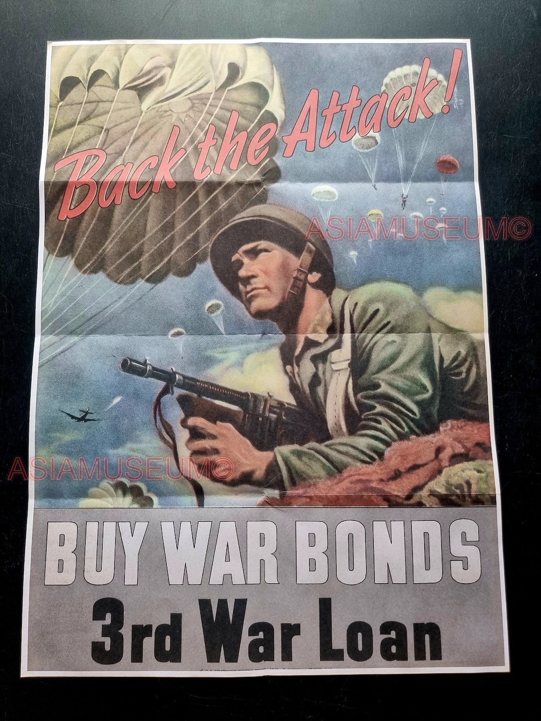 1943 WW2 USA America Buy War Bonds Loan Parachute Bomber Plane Army ...