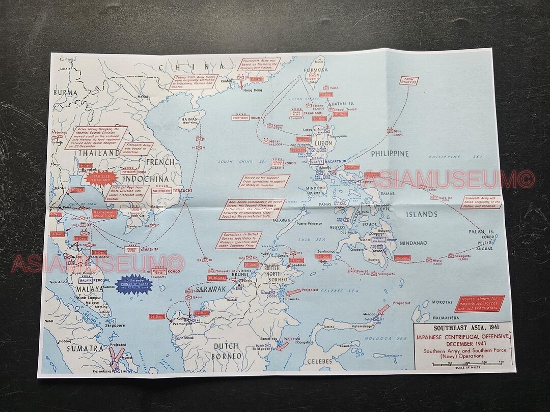 1940 WW2 USA America Japan Asia Pacific Map China Taiwan Korea Empire ...
