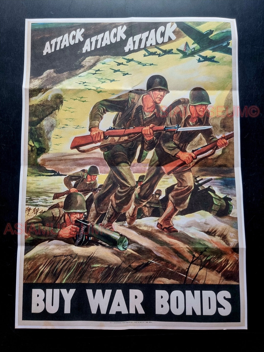 1943 WW2 USA America Buy War Bonds Plane Aircraft Tank Army Soldier ...