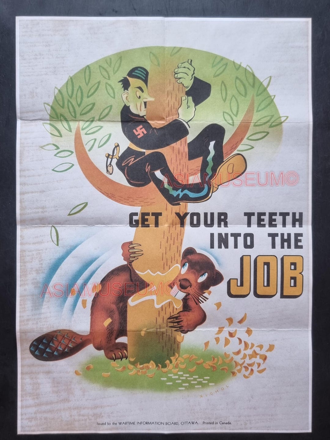 1944 WW2 USA America Allies Canada Beaver Tree Germany Comic Cartoon ...