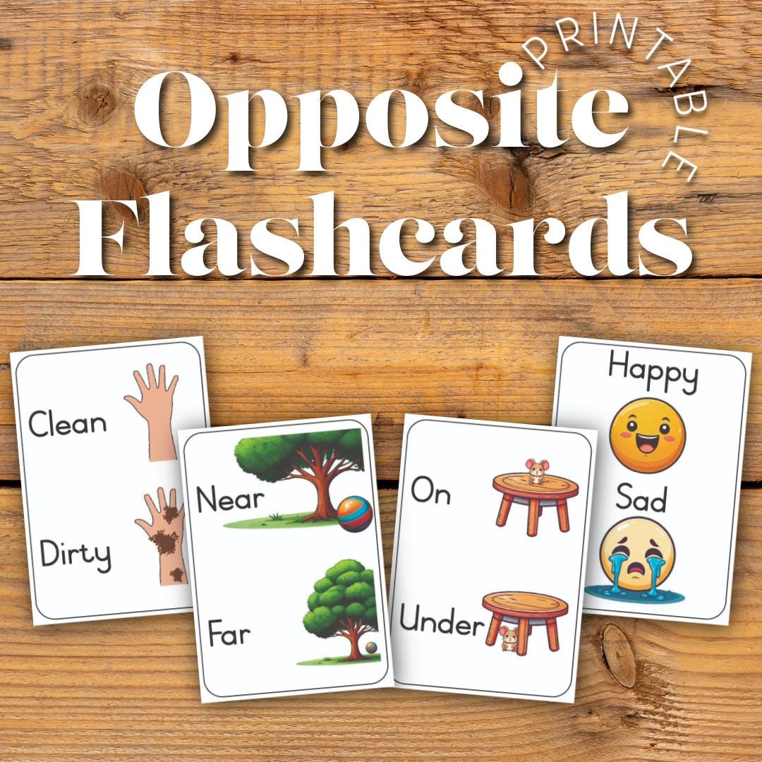Printable, Opposites Flash Cards, Preschool Learning Resource, Toddler ...