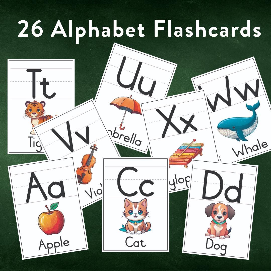 A-Z Printable Flash Cards, 26 Alphabet Flashcards, Early Learning, ABC ...