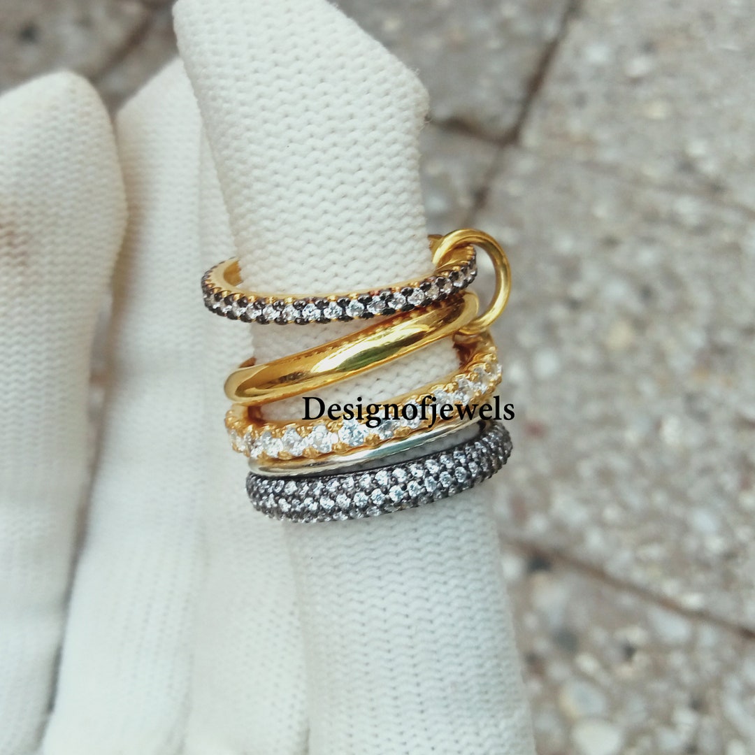 Interlocking Band Ring, 925 Yellow Gold Vermeil Jewelry, Multi Link ...