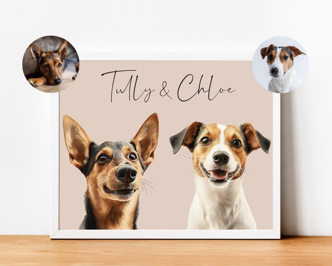 Custom Dog and Cat Portraits, Digital Pet Art File From Photo ...