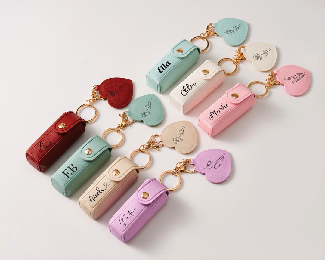 Engraved Lipstick Keychain, Custom PU Leather Lip Balm Holder With ...