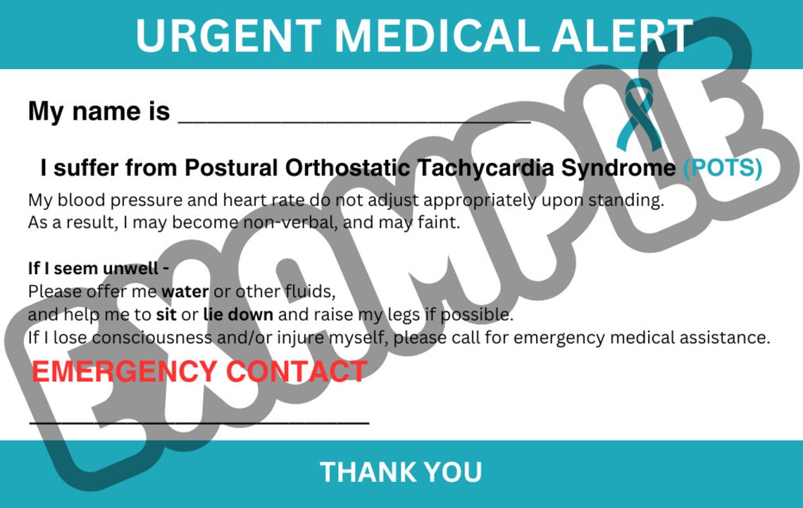 Pots Medical Alert Card Printable and Customizable - Etsy